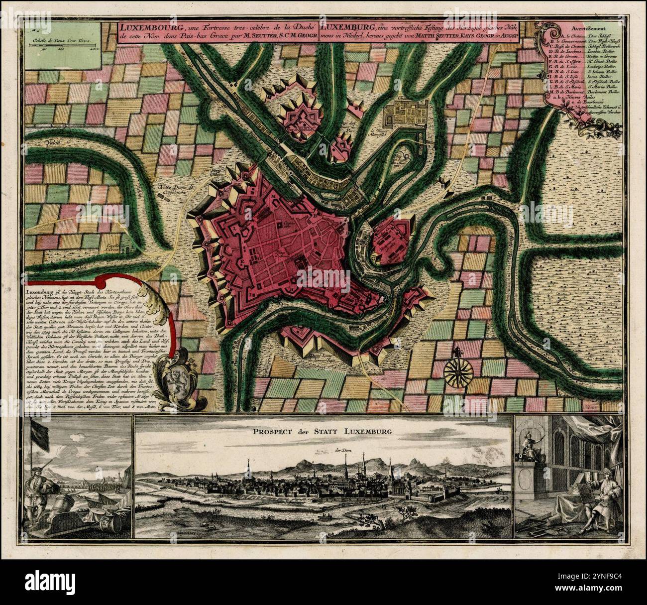 Ca. 1730 map of Luxembourg City by Matthaus Seutter Stock Photo - Alamy