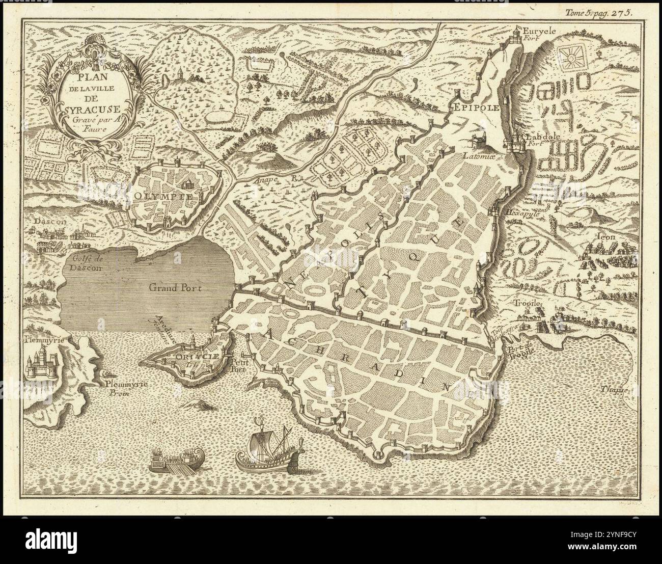 Ca. 1750 map of Syracuse, Sicily Stock Photo - Alamy