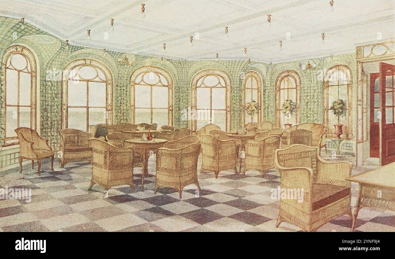 Ca. 1911 Period Advertisement Iillustration of Olympic & Titanic Verandah Cafe Stock Photo - Alamy