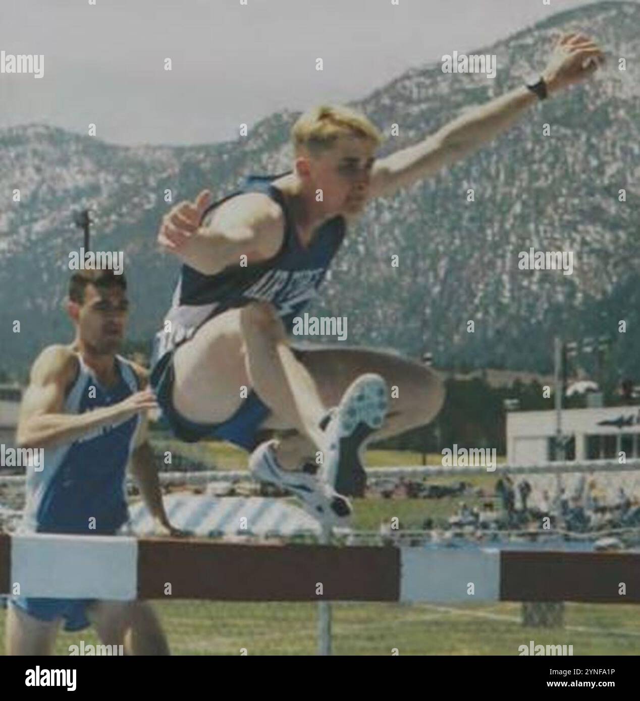 Cadet Brian Denaro spread eagle at steeplechase race Stock Photo - Alamy