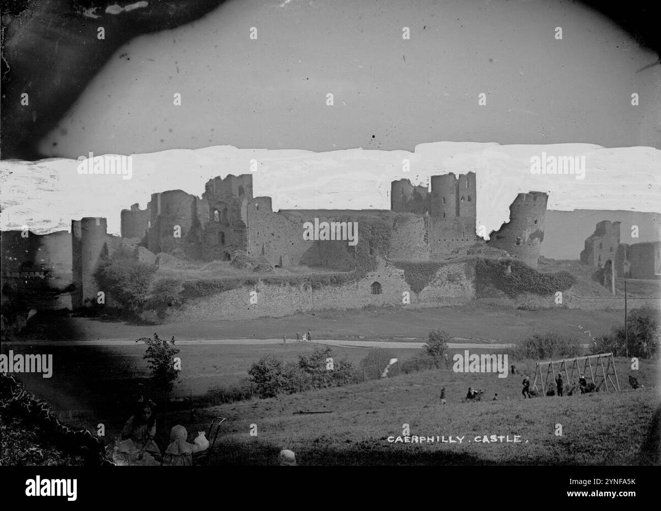 View of caerphilly castle Black and White Stock Photos & Images - Alamy