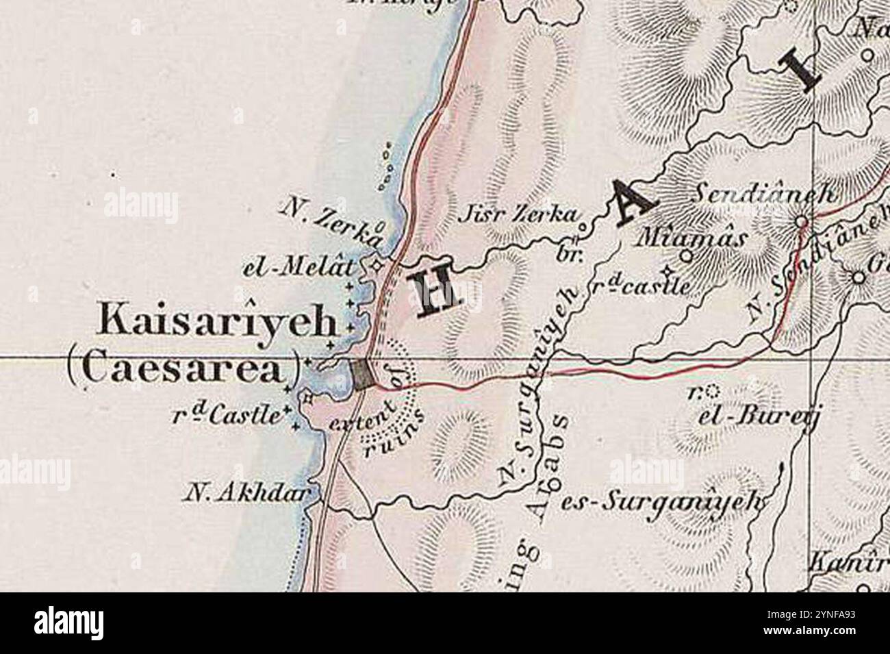 Caesarea and el Melat in VanDeVeldeMap5 (cropped Stock Photo - Alamy