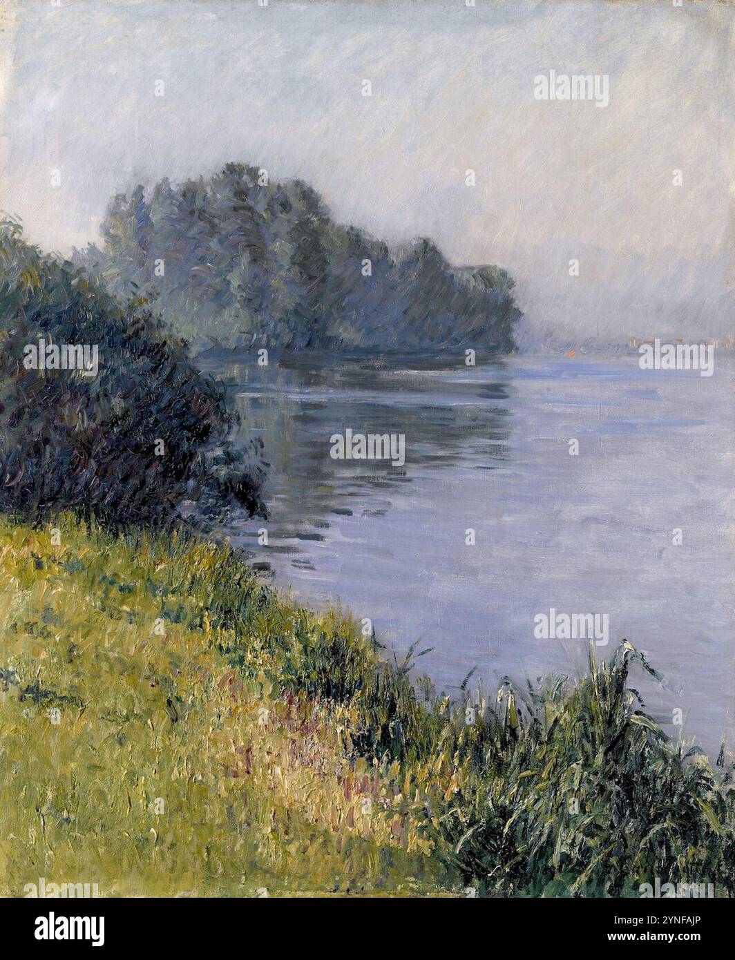 Caillebotte - The Seine at Marante Isle in misty weather, 1891 Stock ...
