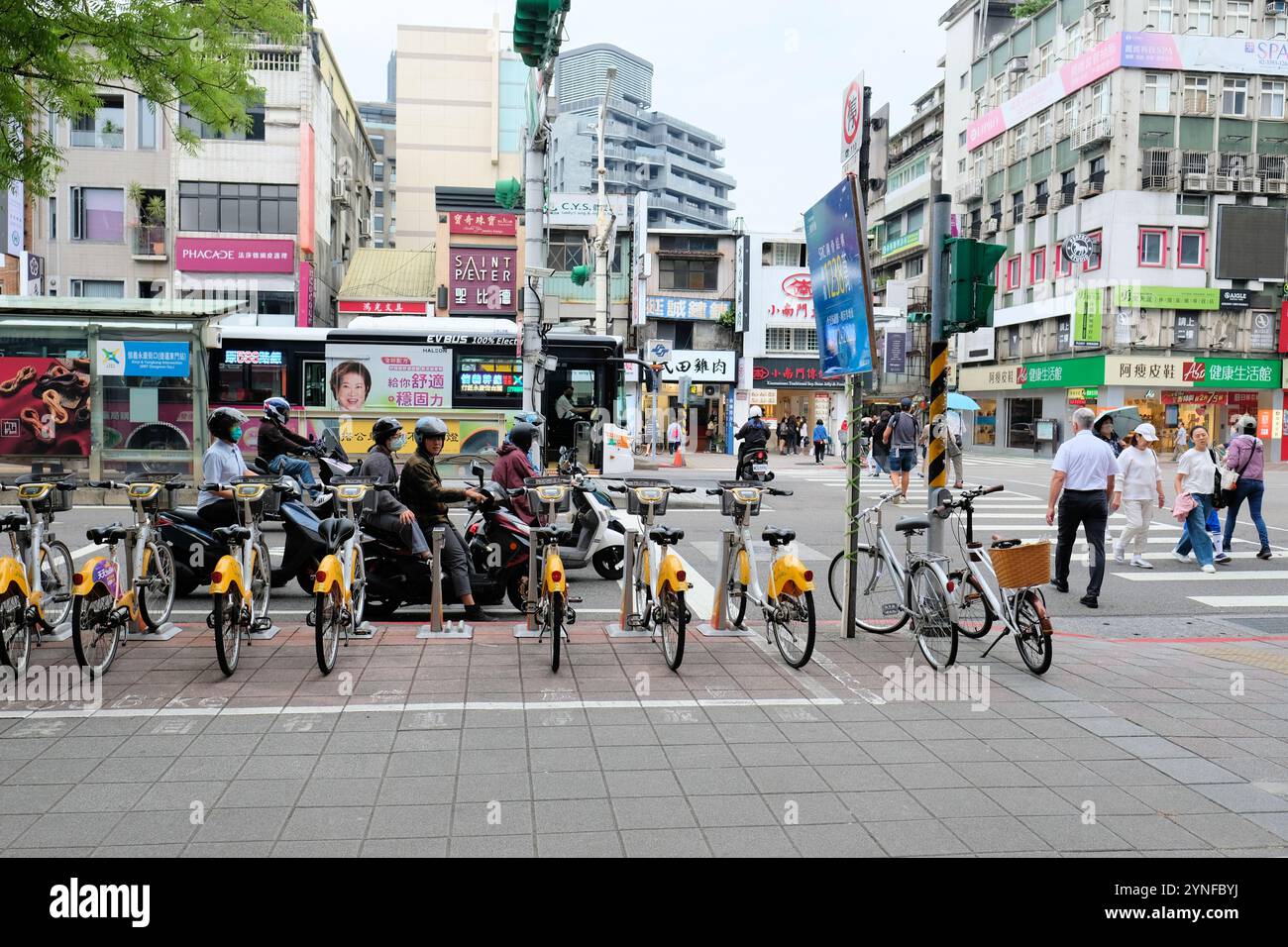 Corner of Xinyi Road and Yongkang Street in Taipei, Taiwan; different ...