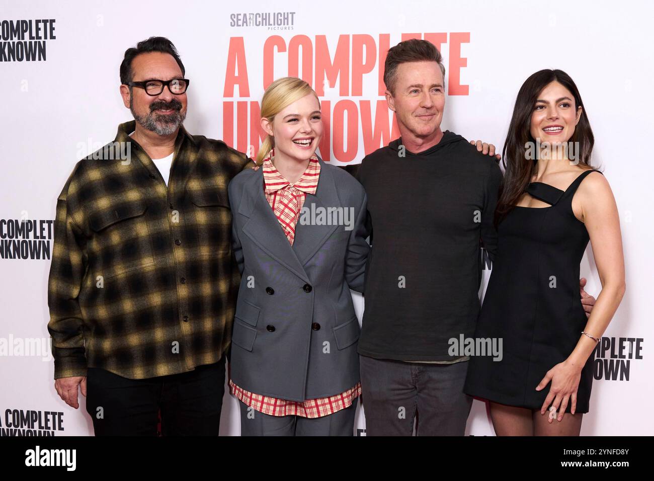 Director James Mangold, from left, Elle Fanning, Edward Norton and ...