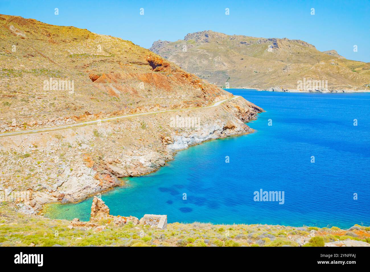 View of Serifos island southerrn coast near Koutalas beach, Serifos ...