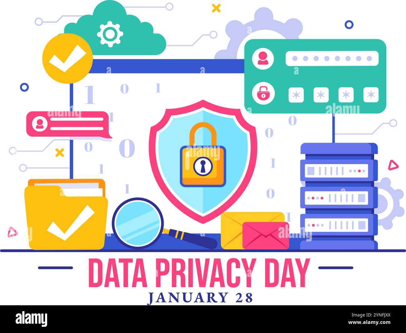 Data Privacy Day Vector Illustration featuring a Lock on a Screen, Representing Secure ...
