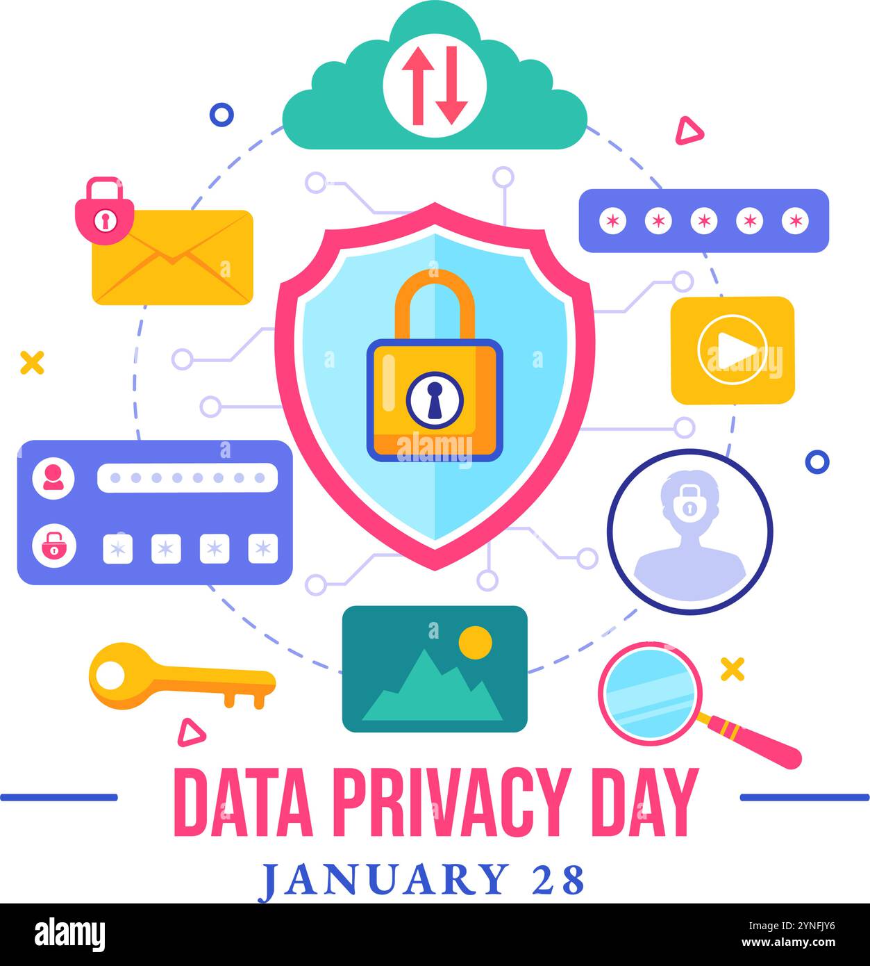 Data Privacy Day Vector Illustration featuring a Lock on a Screen, Representing Secure ...
