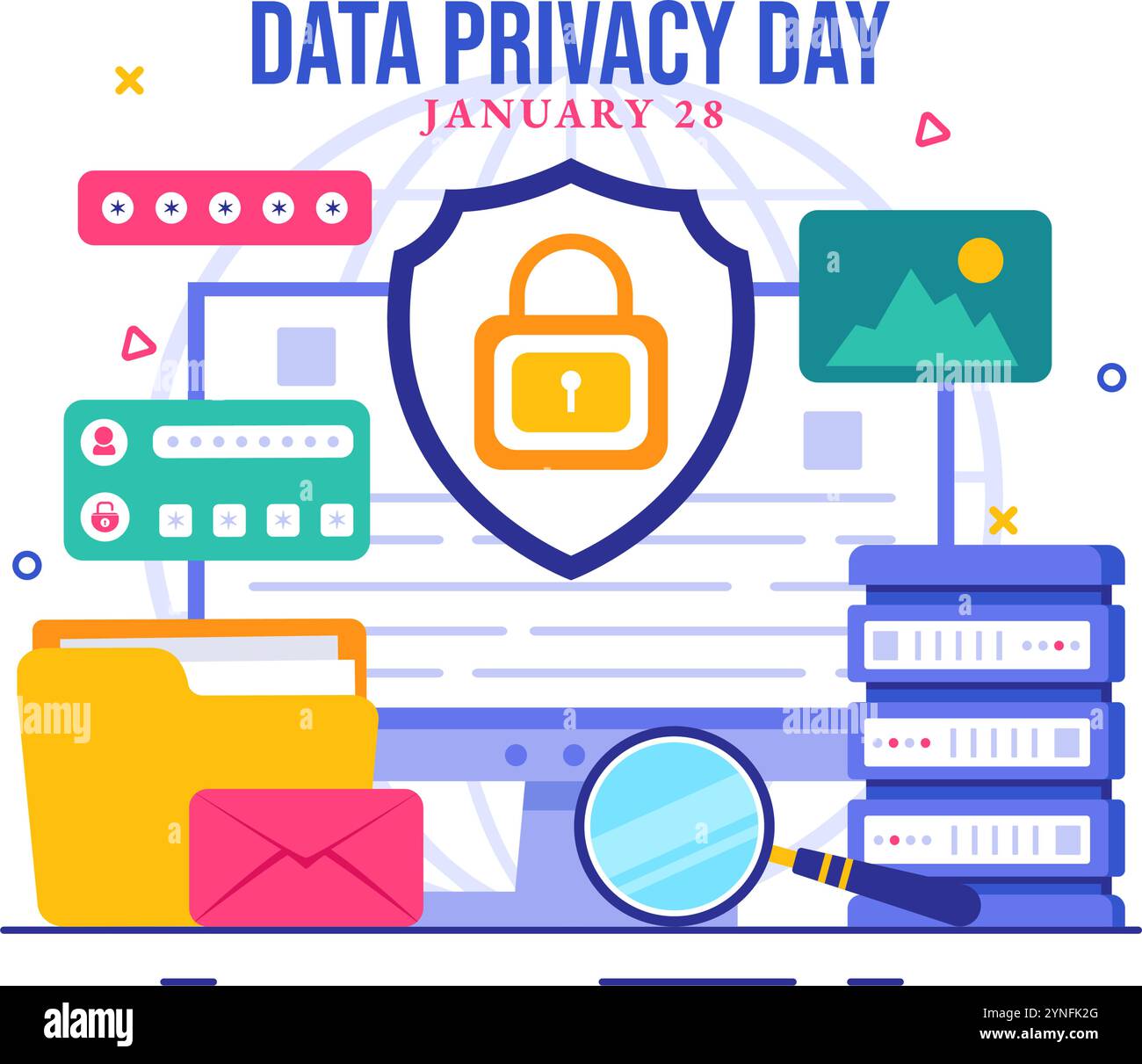 Data Privacy Day Vector Illustration featuring a Lock on a Screen ...