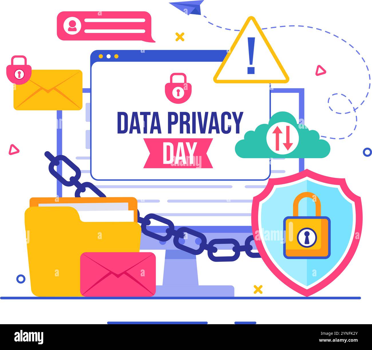 Data Privacy Day Vector Illustration featuring a Lock on a Screen, Representing Secure ...