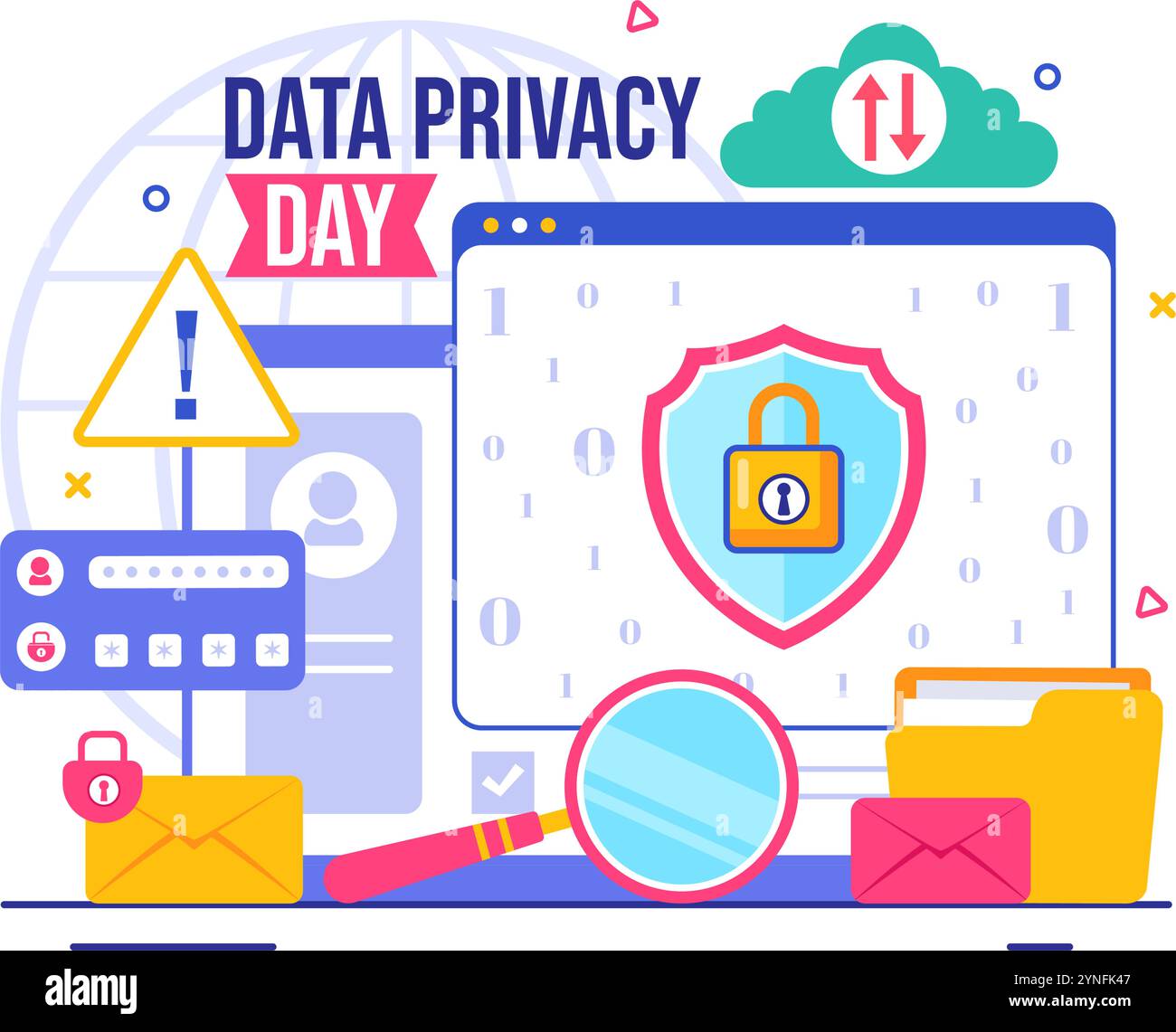 Data Privacy Day Vector Illustration featuring a Lock on a Screen, Representing Secure ...