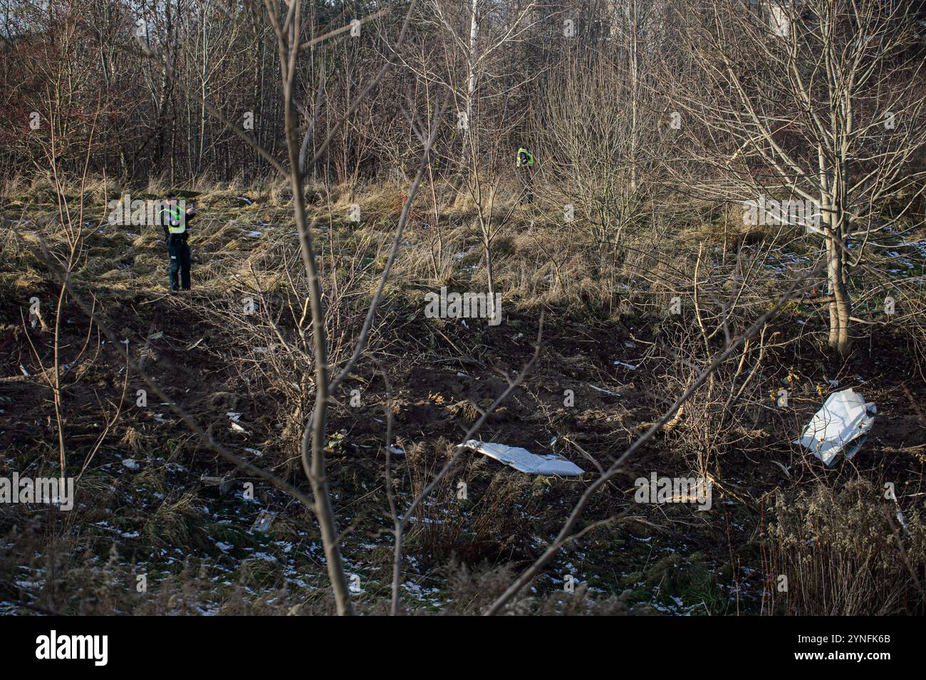 Debris from the Swiftair cargo plane lies scattered at the crash site ...