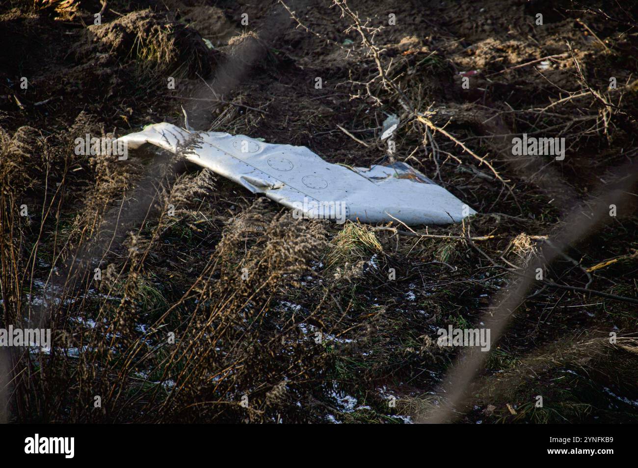 Debris from the Swiftair cargo plane lies scattered at the crash site ...