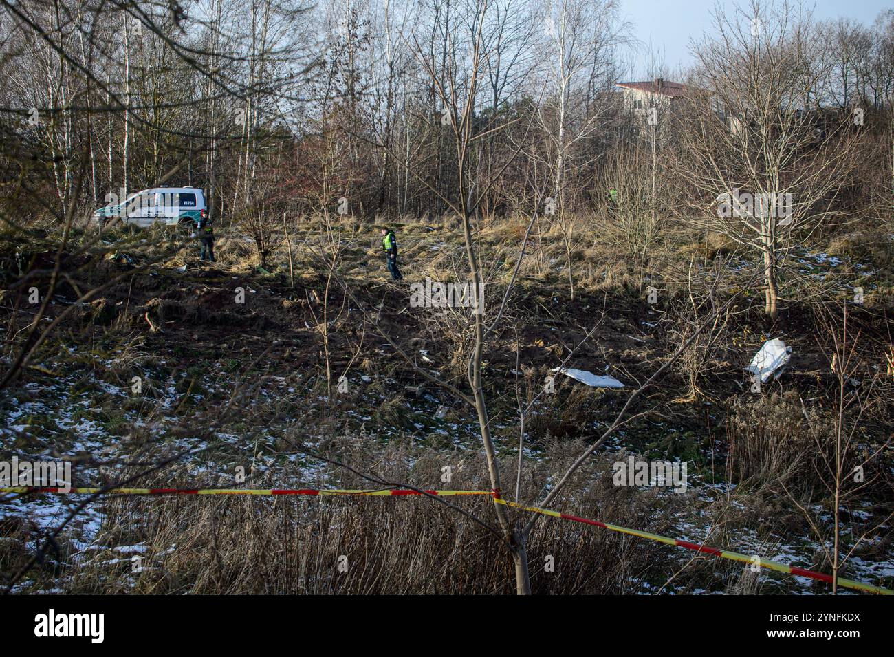Police officers work at the site of the Swiftair cargo plane crash near ...