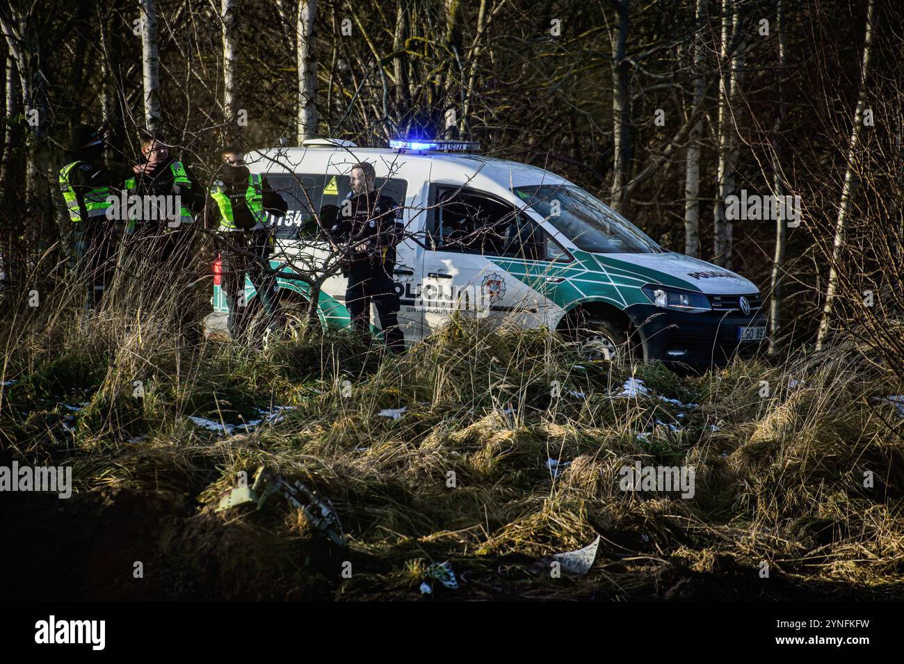 Police officers work at the site of the Swiftair cargo plane crash near ...