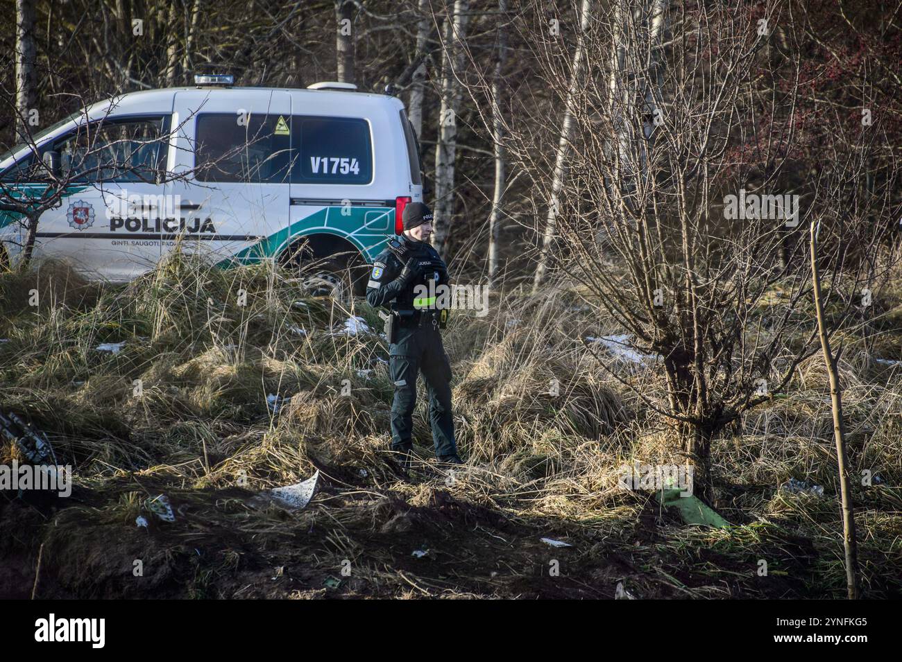 Police officers work at the site of the Swiftair cargo plane crash near ...