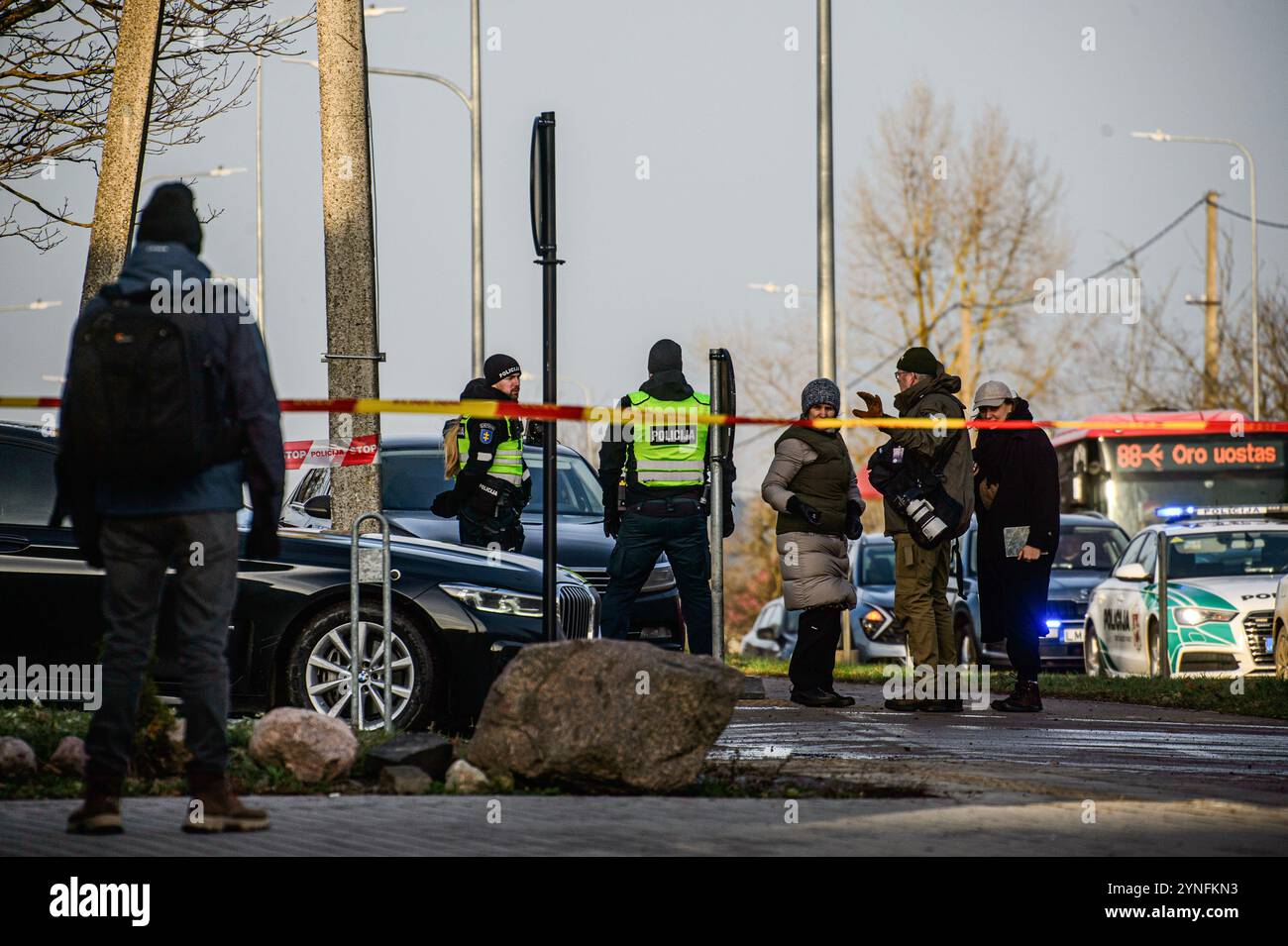 Police officers are seen near the site of the Swiftair cargo plane ...