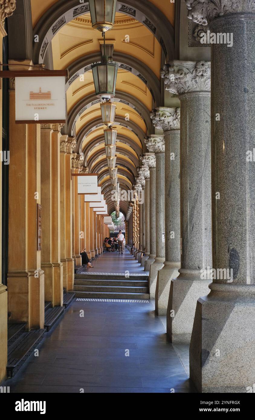 Sydney GPO arcade of columns at Martin Place, The Fullerton Hotel ...