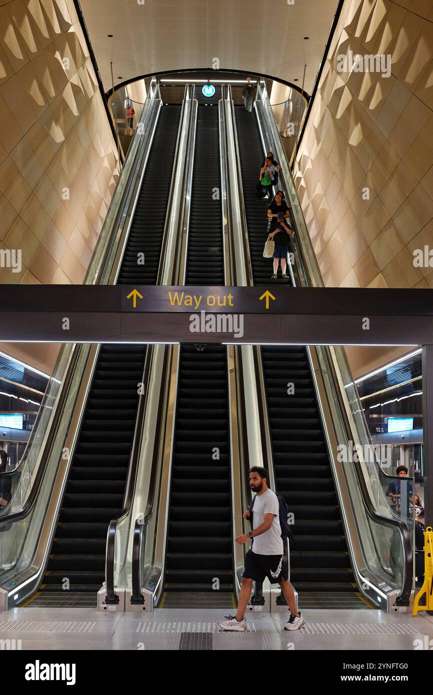 The long Sydney Metro Escalators from the platform at Central Station ...