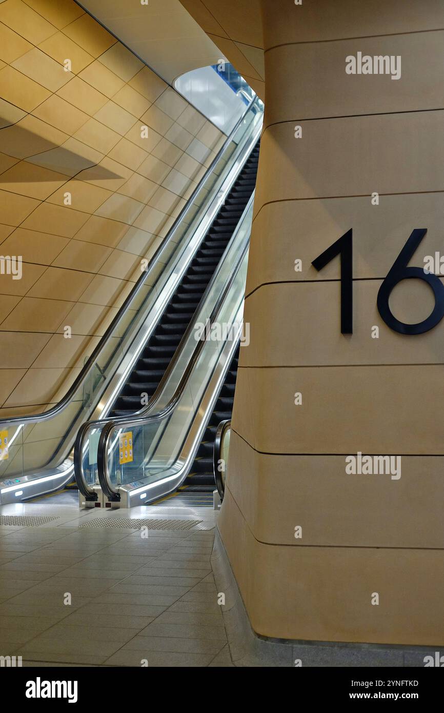 Escalators to the suburban network platform 16 from the new lower ...