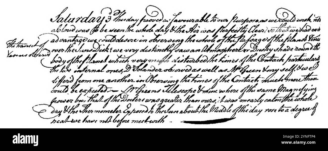 Captain Cook's journal, 3 June 1769 Stock Photo - Alamy