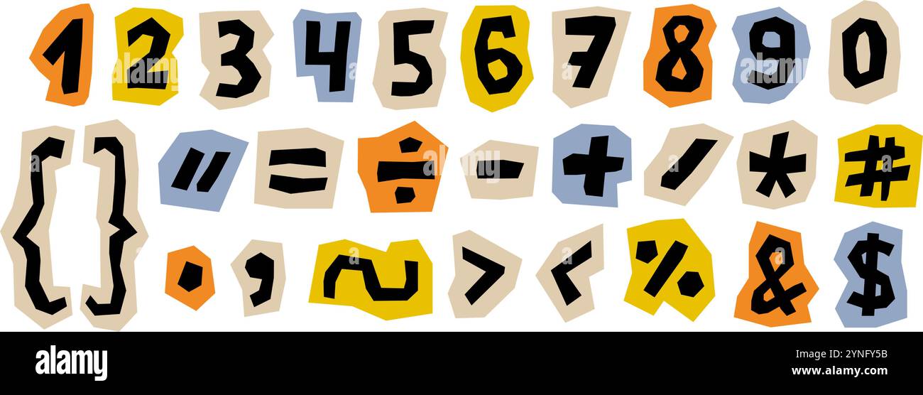 Paper cut out numbers and signs collection. Punctuation marks and ...