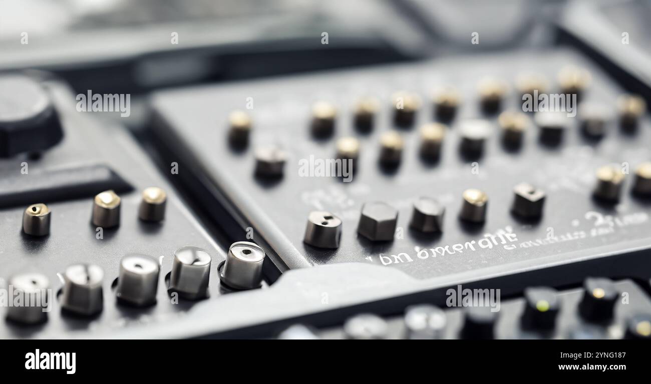 Various hardware dials and connections that make things work Stock ...