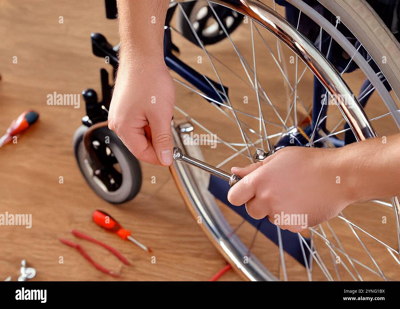 Wheelchair repairs with a set of tools Stock Photo - Alamy