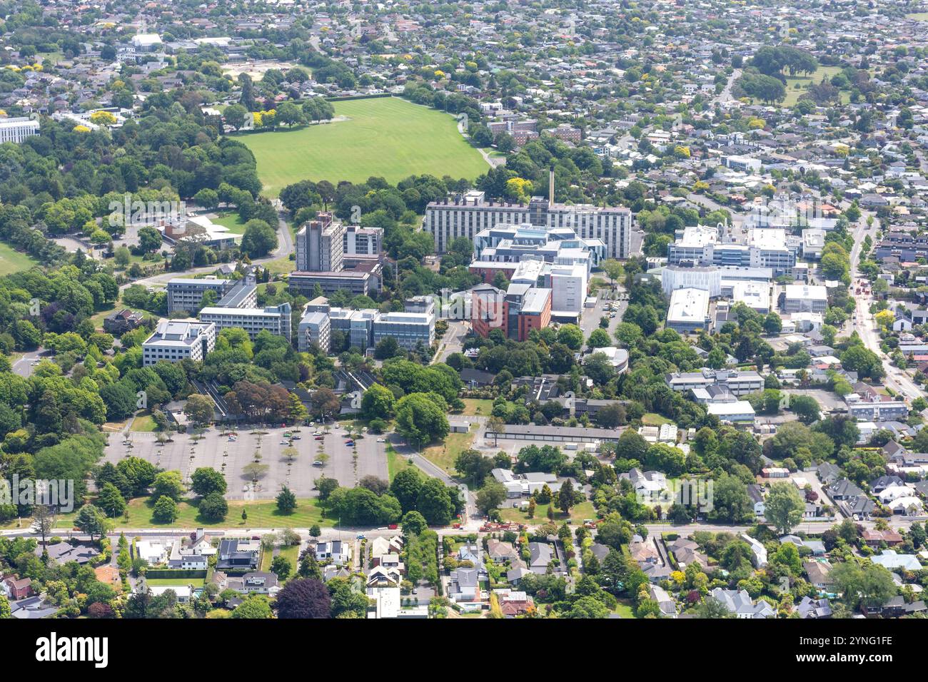 Aerial view of University of Canterbury, Ilam, Christchurch (Ōtautahi ...
