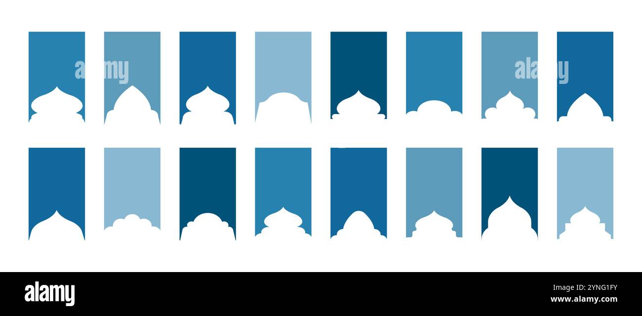 Shape Islamic Windows and arches. Set of Muslim frames in blue colors ...