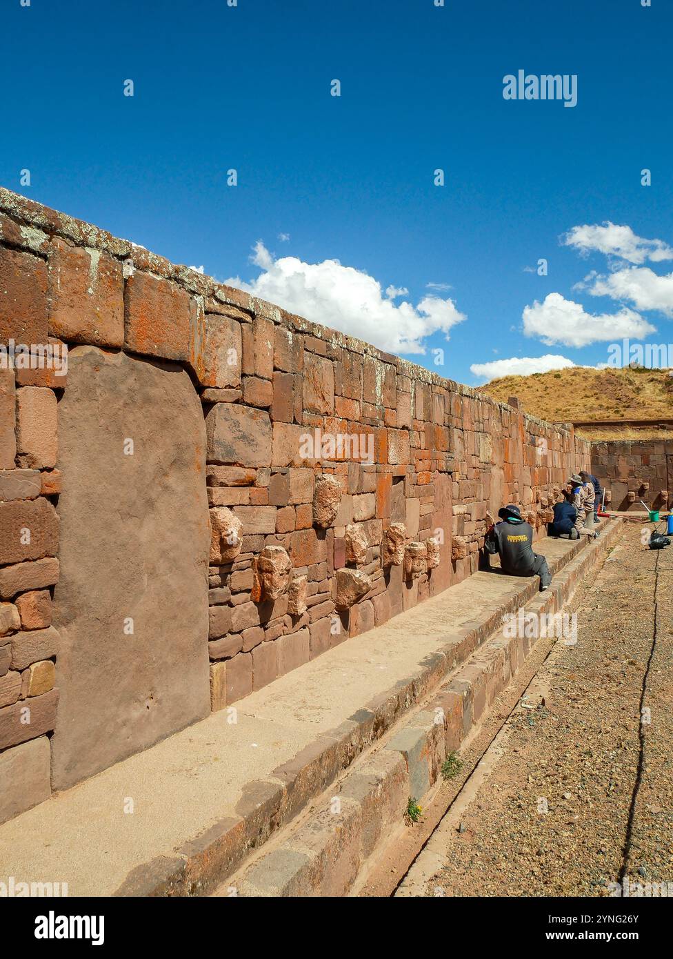 Tiwanaku, Bolivia - September 15 2022: Men Work on the Interior Wall of ...