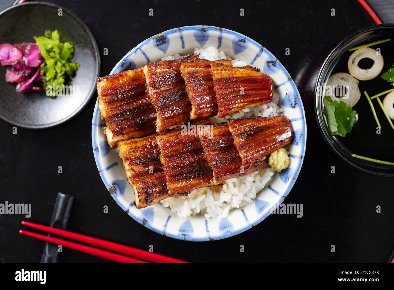 Japanese style unagi eel bowl Stock Photo - Alamy