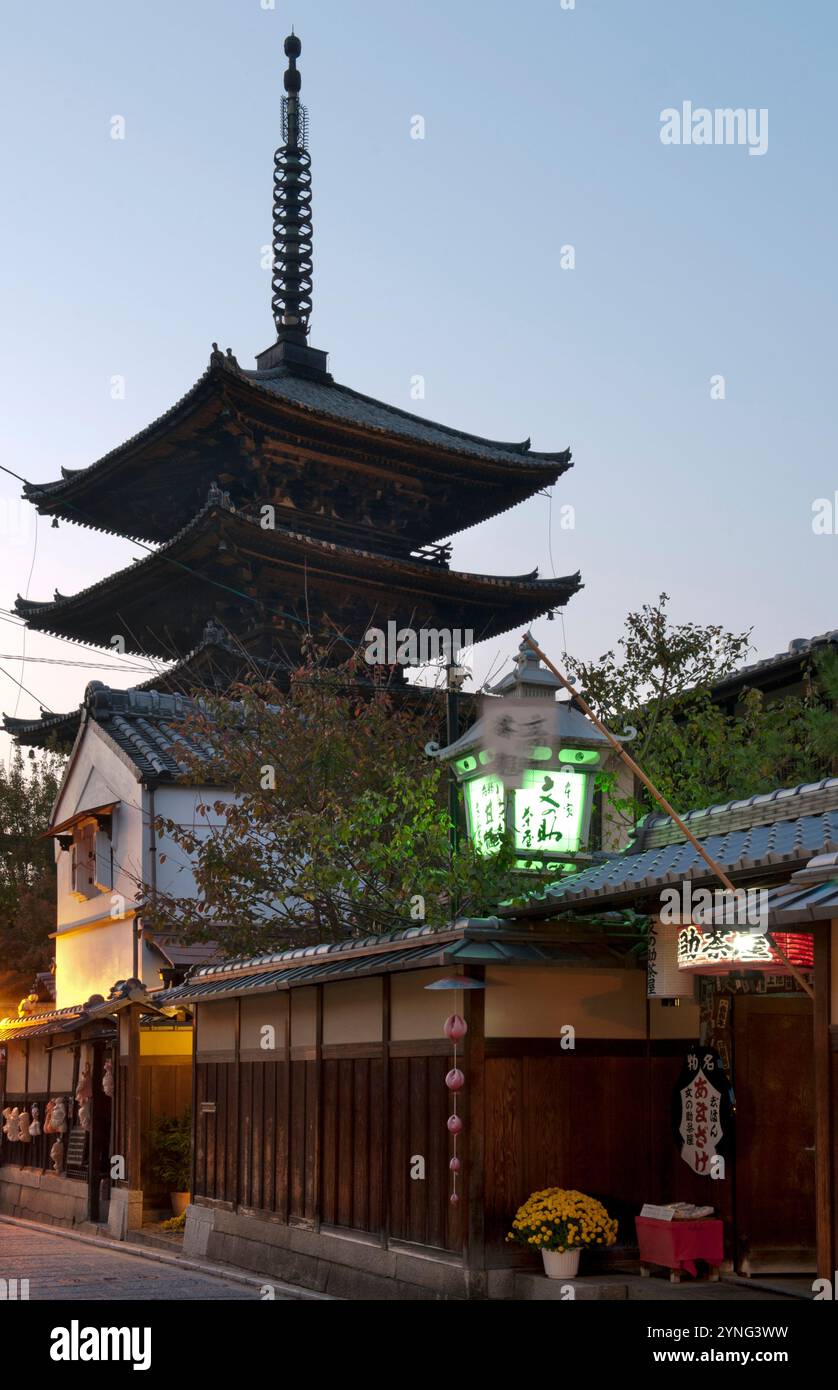 Evening sky with the 5-story Yasaka pagoda of Hokanji Temple in Kyoto's Higashiyama old town ...