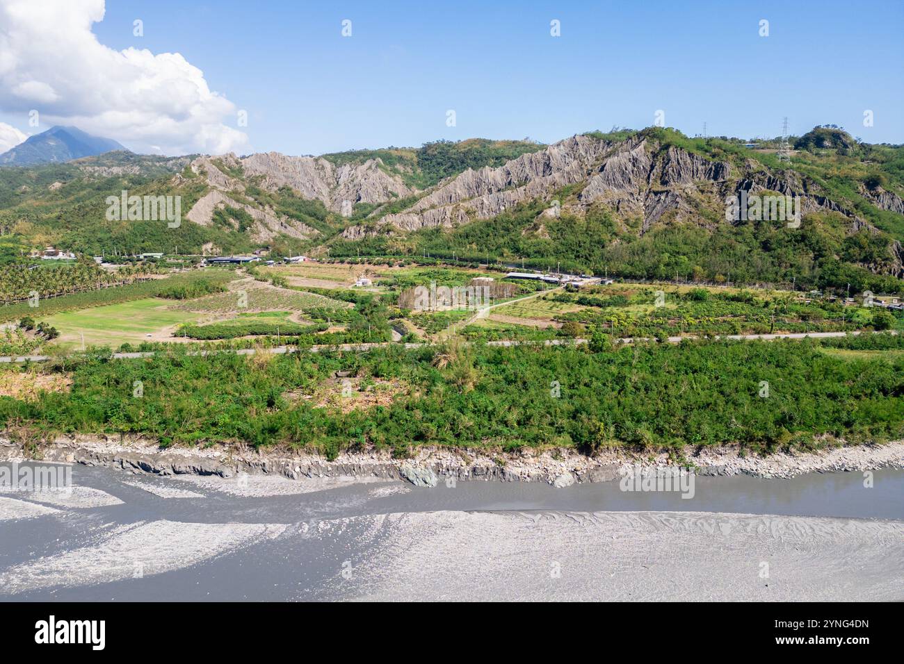 Aerial view of Liji badlands located in Taitung city, Taiwan Stock ...