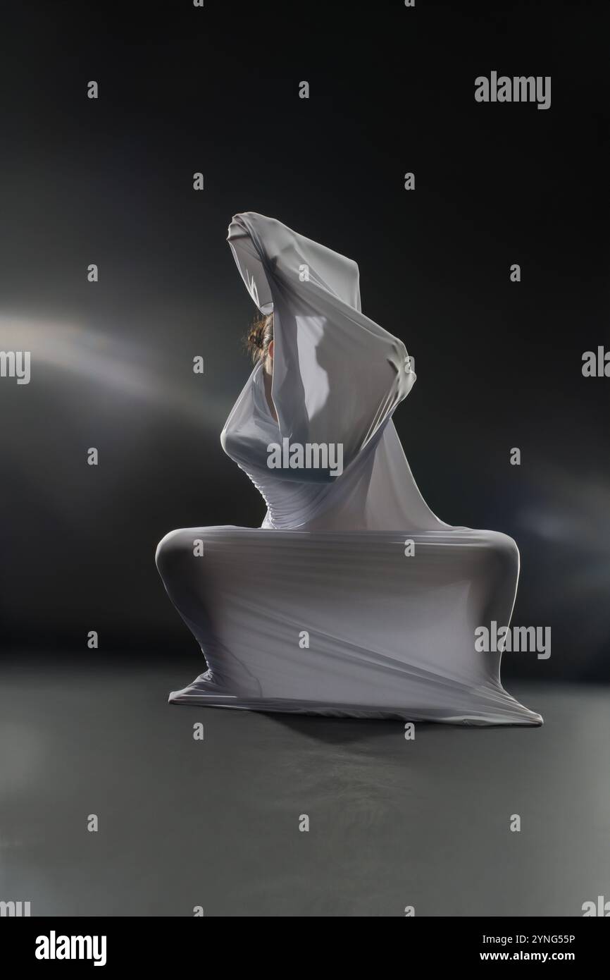 Sculpture emerging from translucent material in a minimalistic setting ...