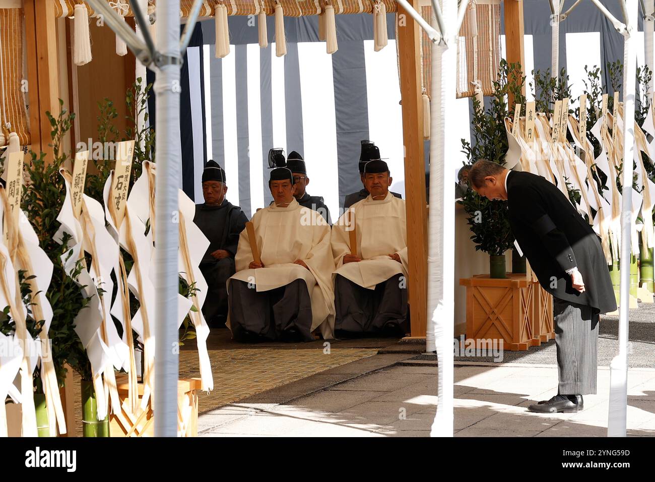 Japanese Prime Minister Shigeru Ishiba pays his respects during the ...