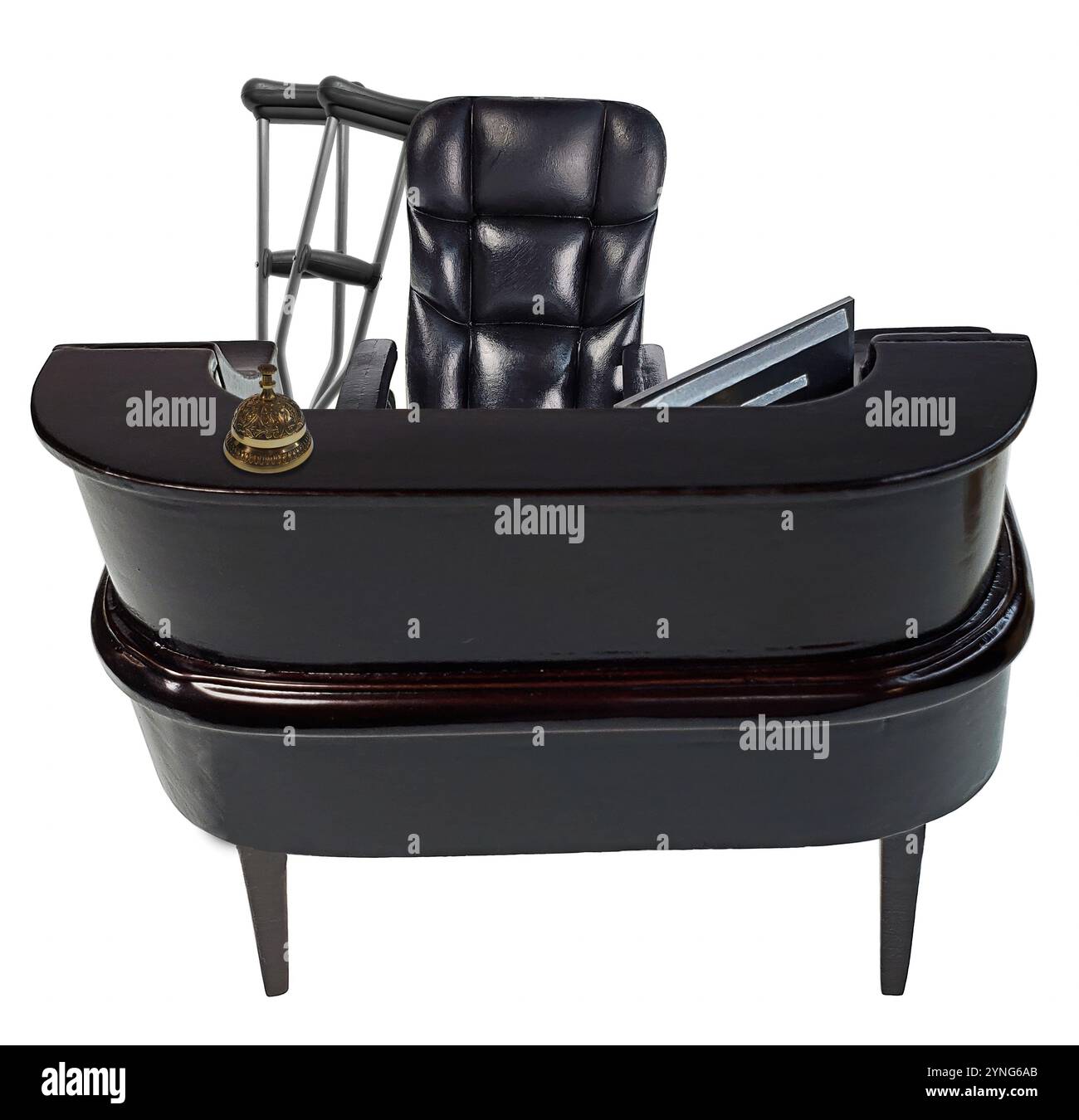 Service reception Desk with computer and crutches to show working while ...