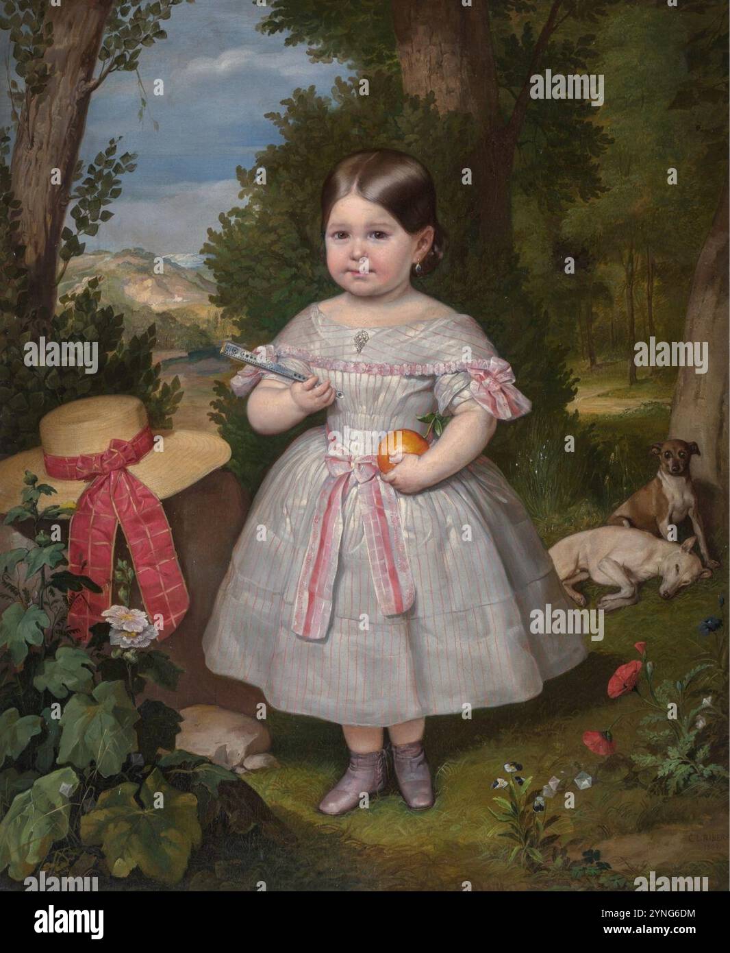 Carlos Luis de Ribera y Fieve - Niña en un paisaje Stock Photo - Alamy