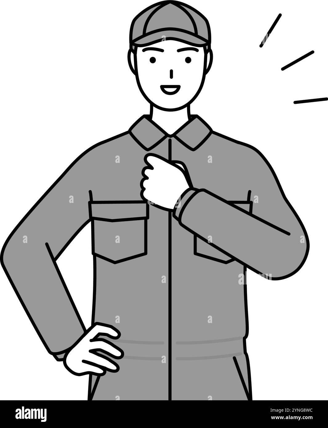 A mechanic in coveralls tapping his chest, Vector Illustration Stock ...