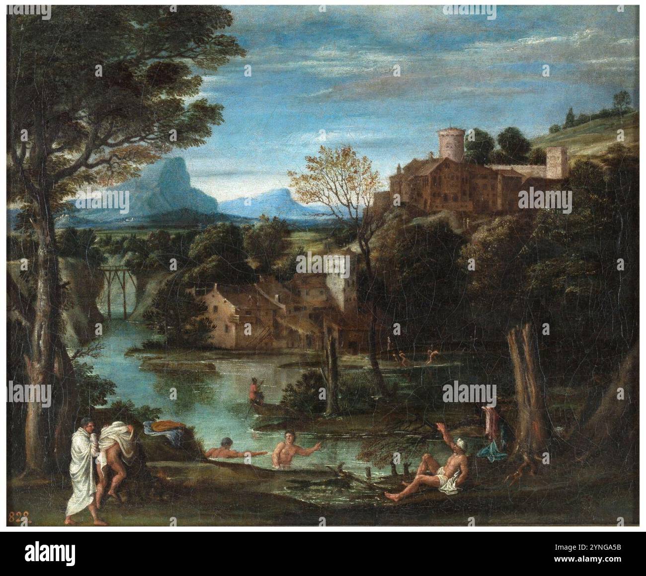 Carracci, Annibale (Atribuido a) - Paisaje con río y bañistas, P000132 ...