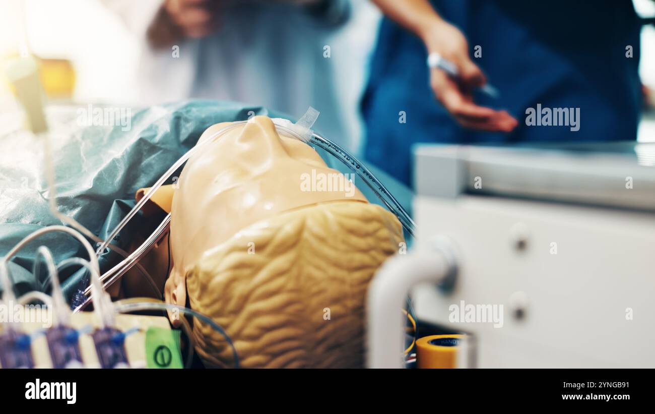 Hospital, learning and mannequin with healthcare training and nursing ...