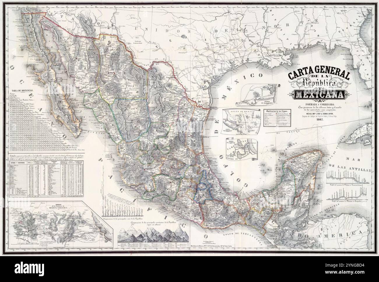 Carta general de la República Mexicana (Debray, 1867 Stock Photo - Alamy