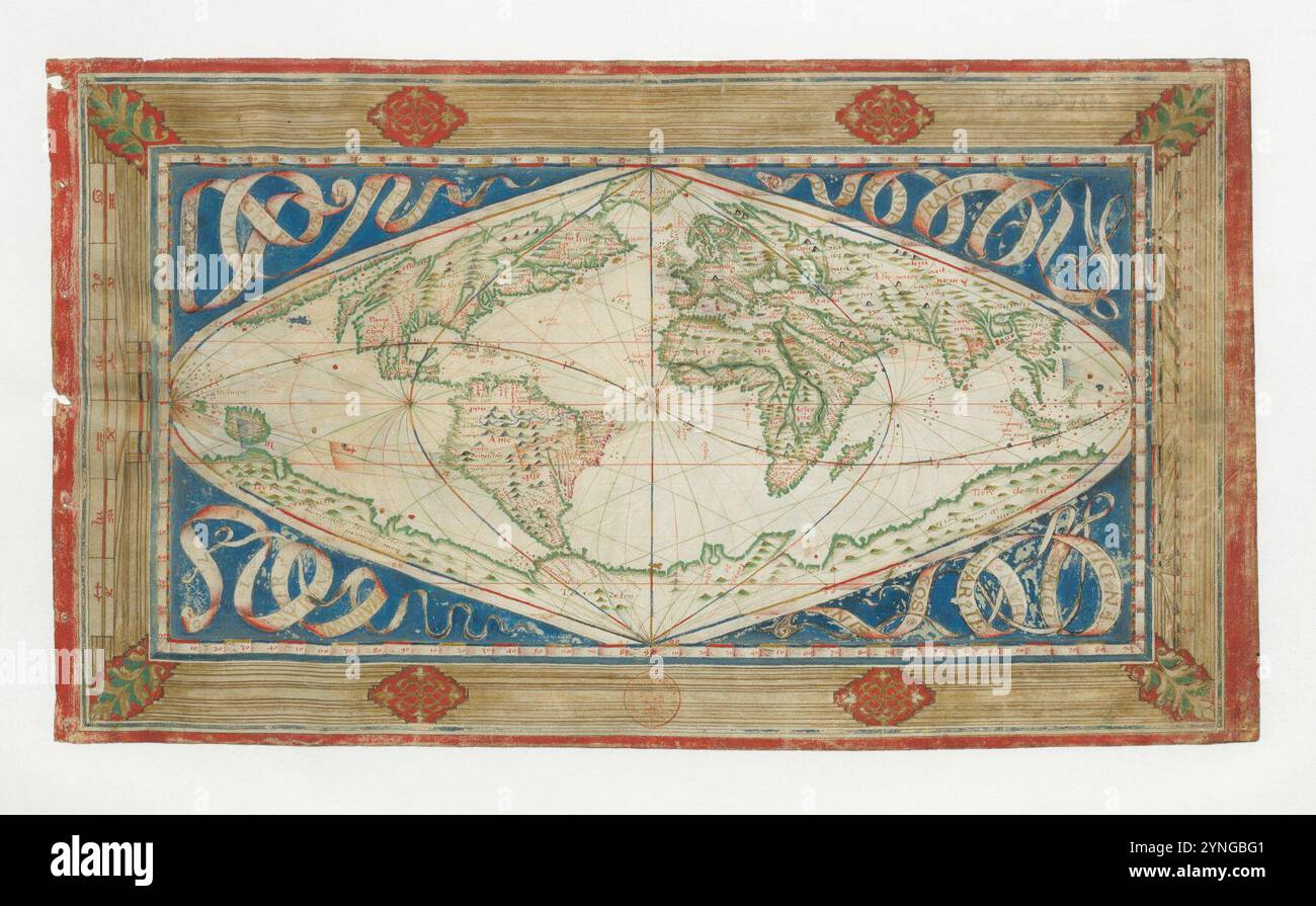 Carte cosmographique ou universelle description du monde avec le vrai traict des vents, 1570 ...