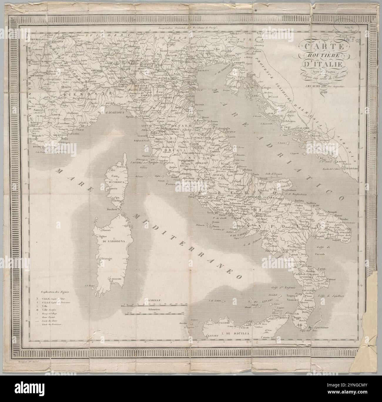 Carte routière d'Italie, avec les postes, calquée sur celle de Florence ...