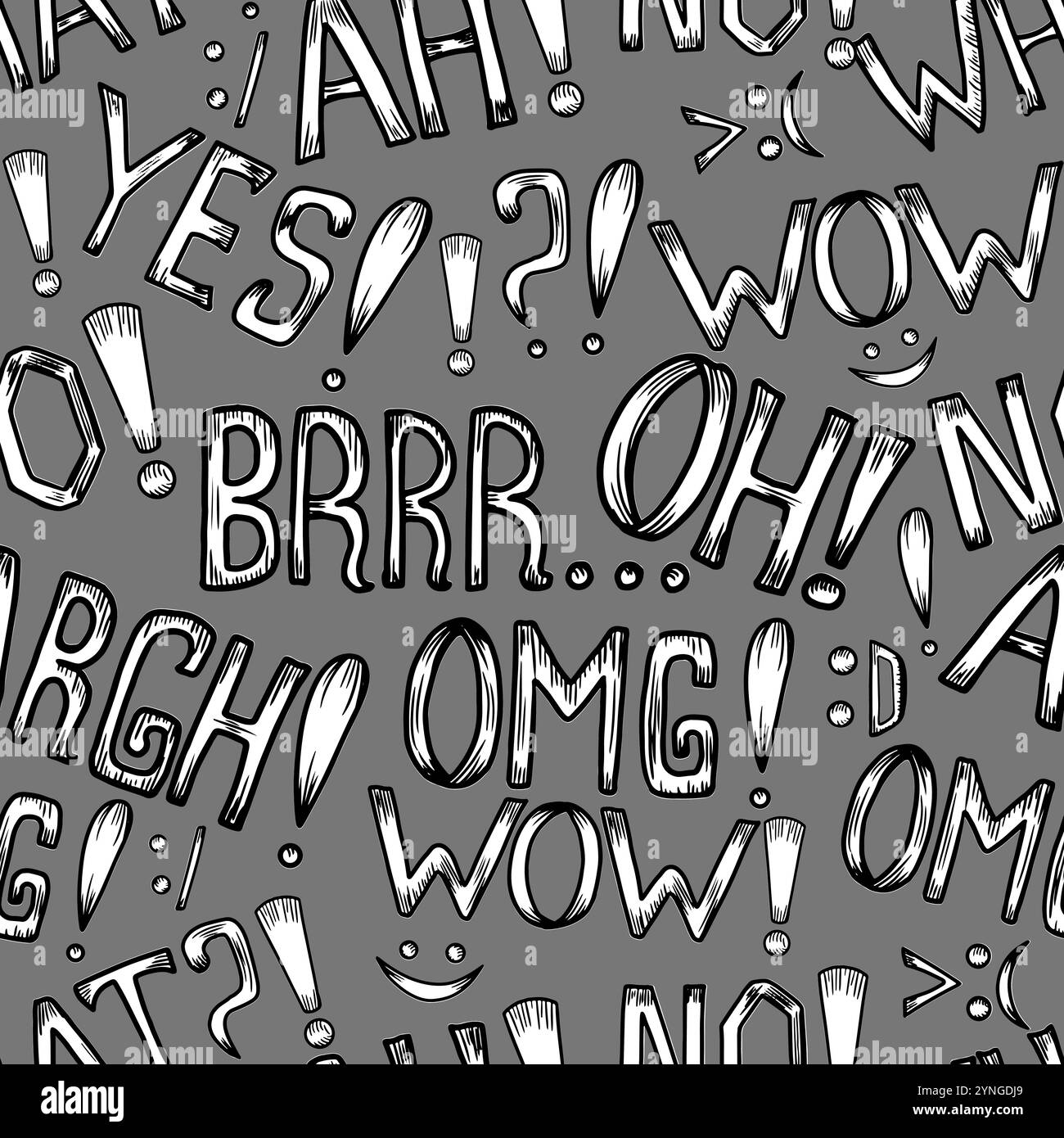 Abstract seamless pattern with hand drawn trendy text with letters ...