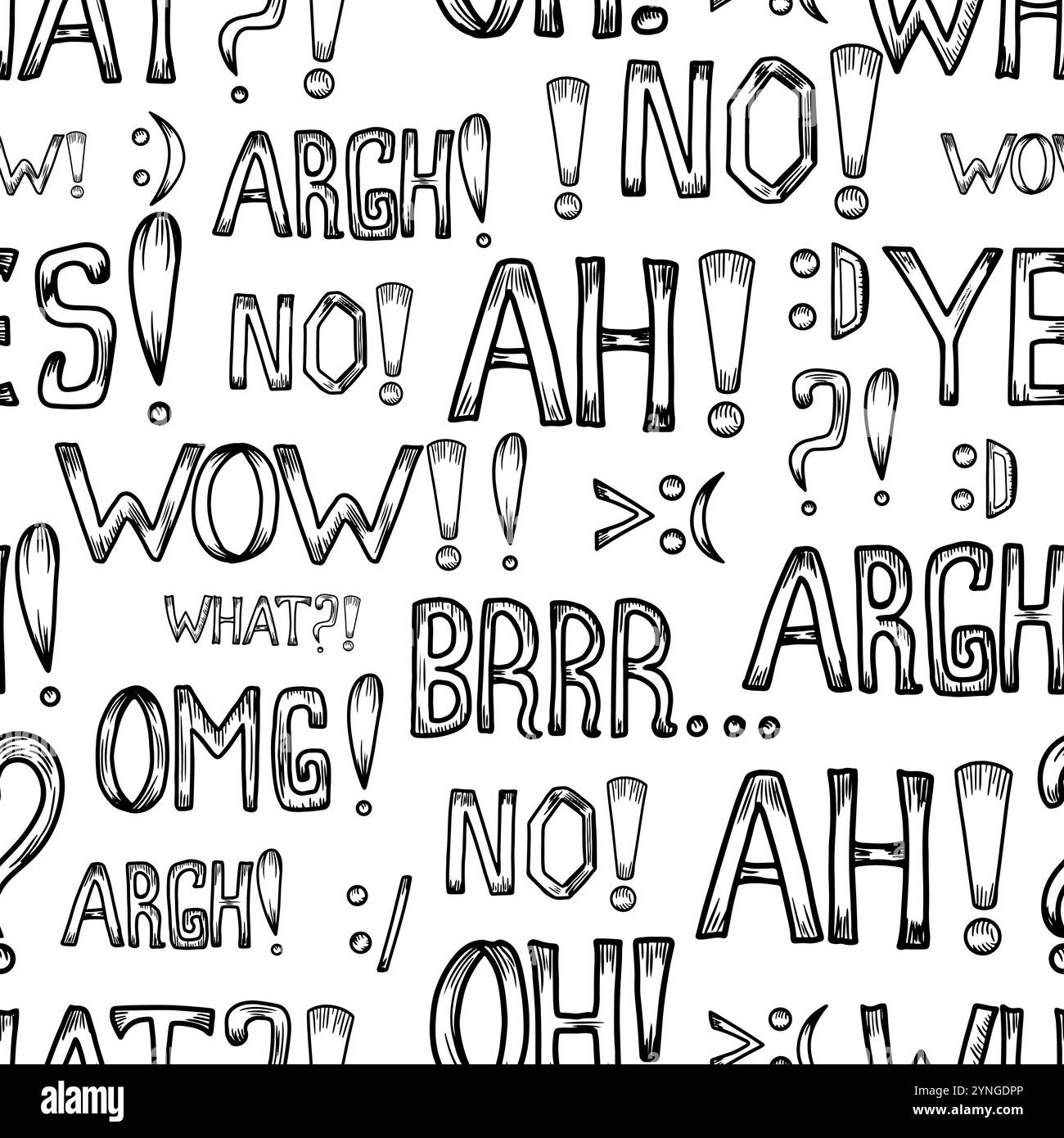 Abstract seamless pattern with hand drawn trendy text with letters ...