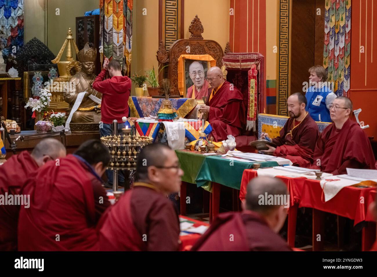 Buddhist monks take part in prayers during the celebration of the ...