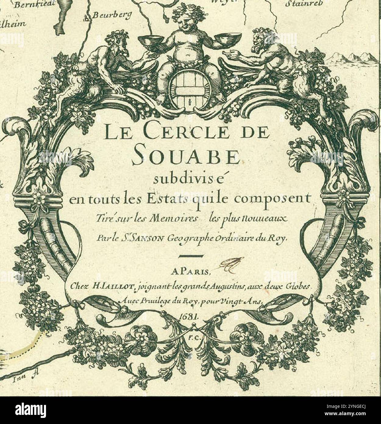 Cartouche in a Swabia map by Jaillot and Sanson Stock Photo - Alamy