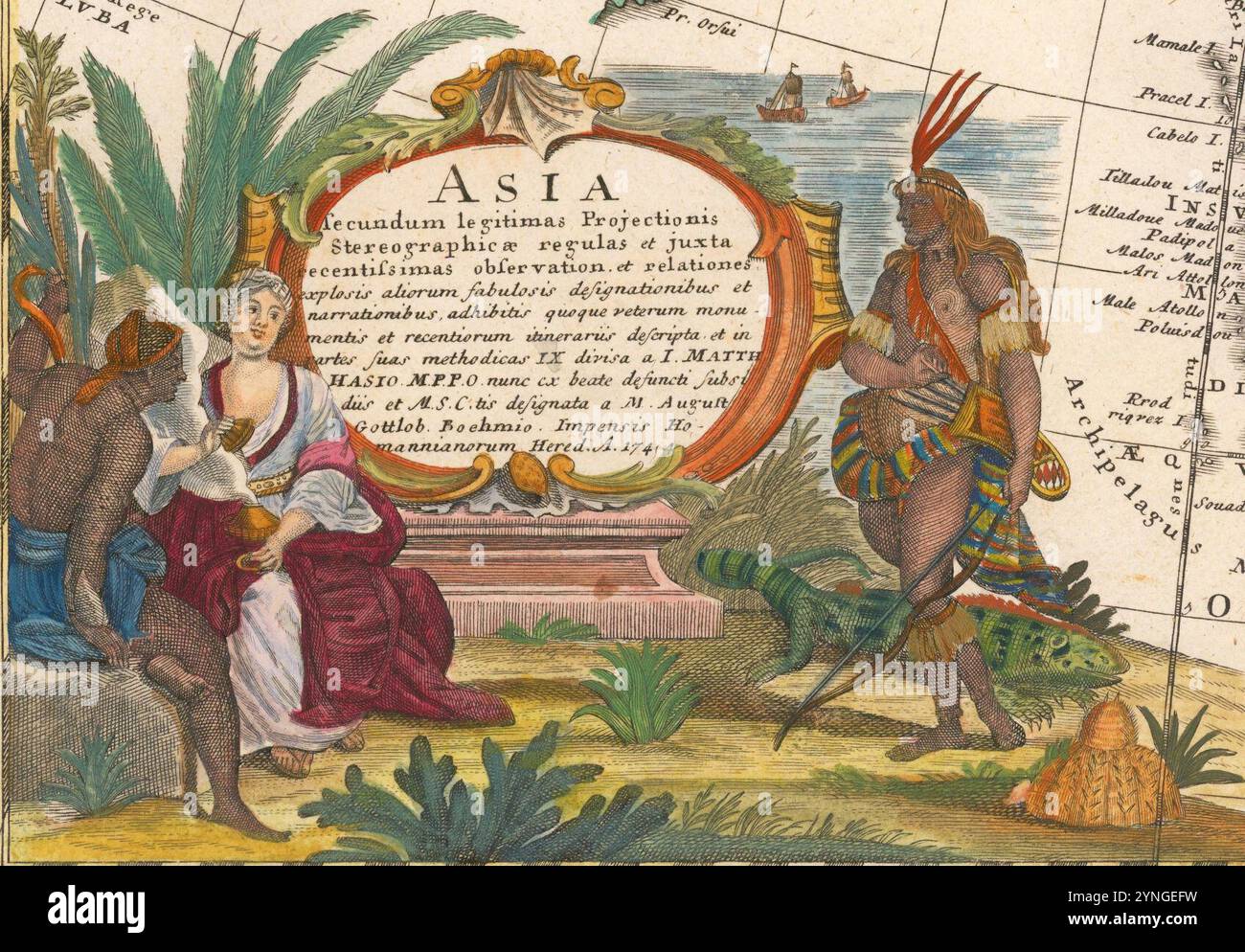 Cartouche in an Asia map by Hase and Homann Stock Photo - Alamy