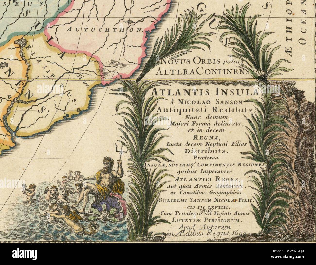 Cartouche on the Atlantis Insula map by Sanson Stock Photo - Alamy